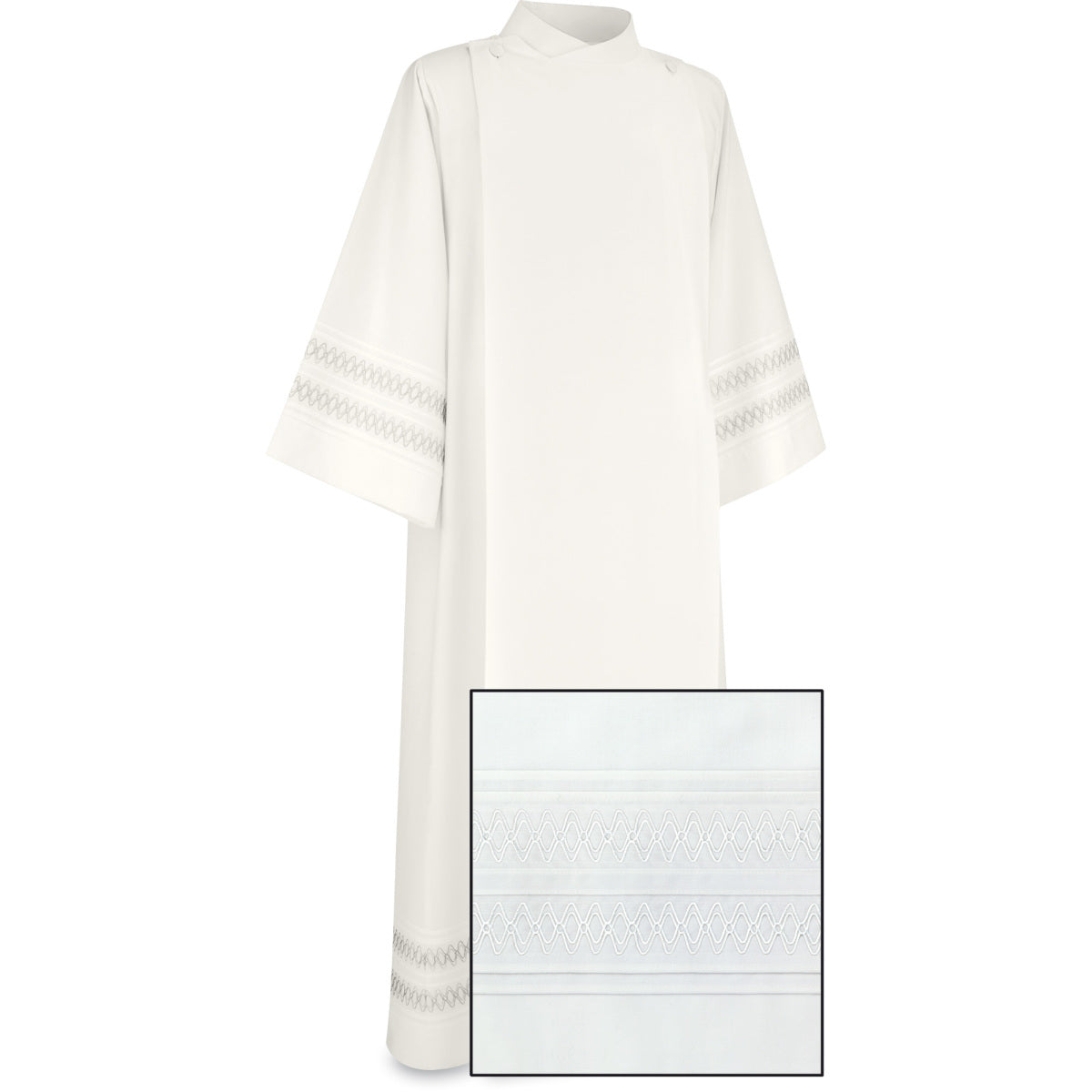 Front Wrap Alb with White Embroidery