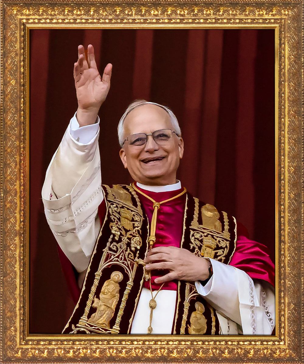 Framed Picture of Pope Leo XIV Waving in Celebration