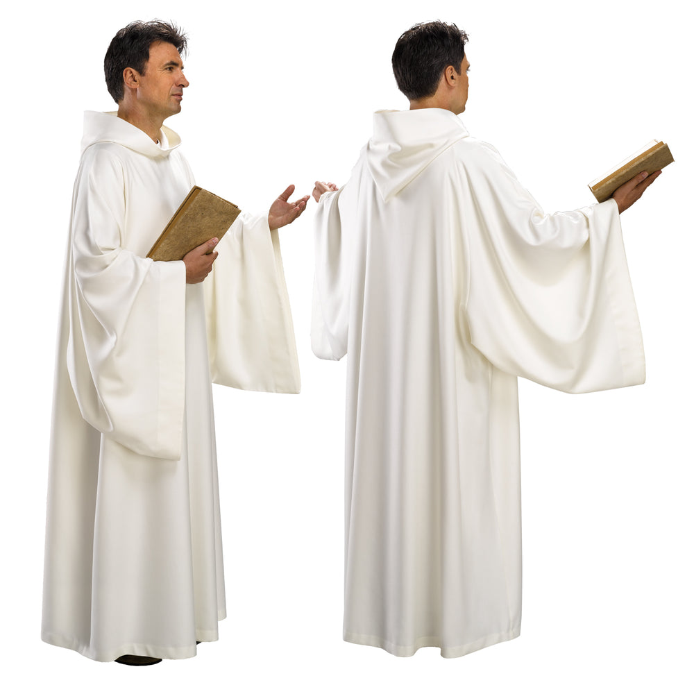 Alb - Liturgical Gown, w-Hood - White