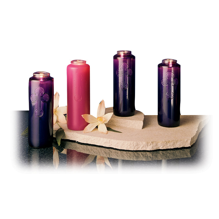 Advent Candles - 7 Day Glass - Three Purple, 1 Rose