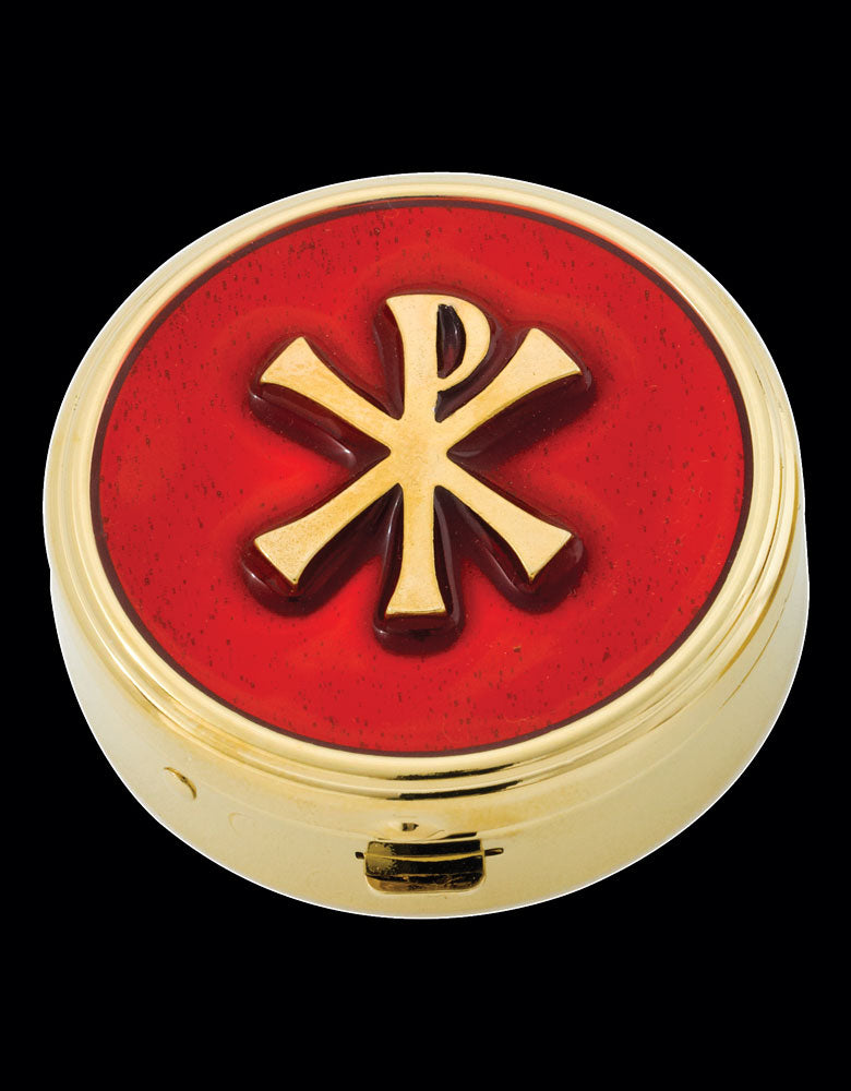 Communion Pyx | Red Enamel Gold Chi Rho | 6 Host Capacity