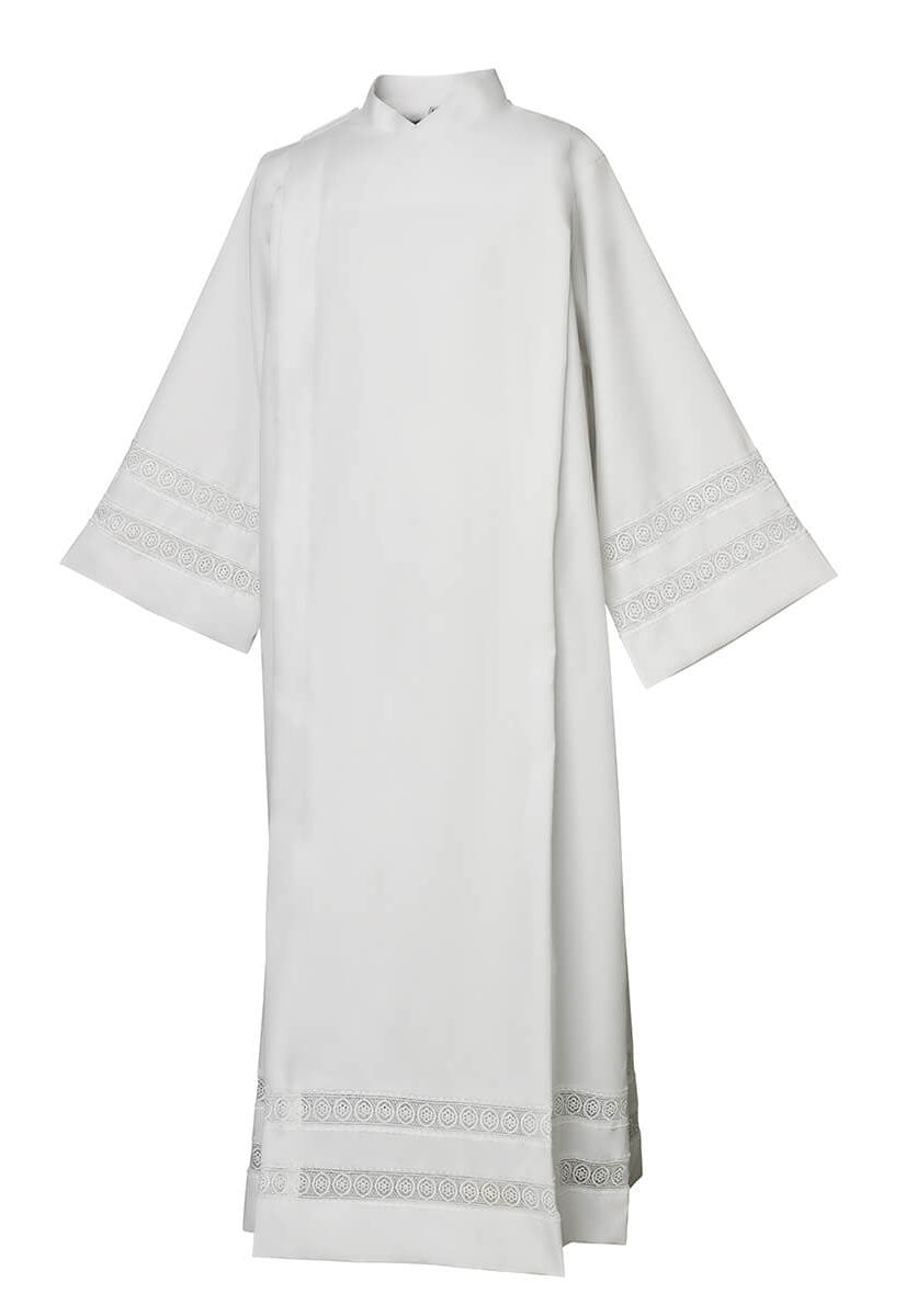 Front Wrap Alb | 100% Poly Linen Weave | Lace Insert