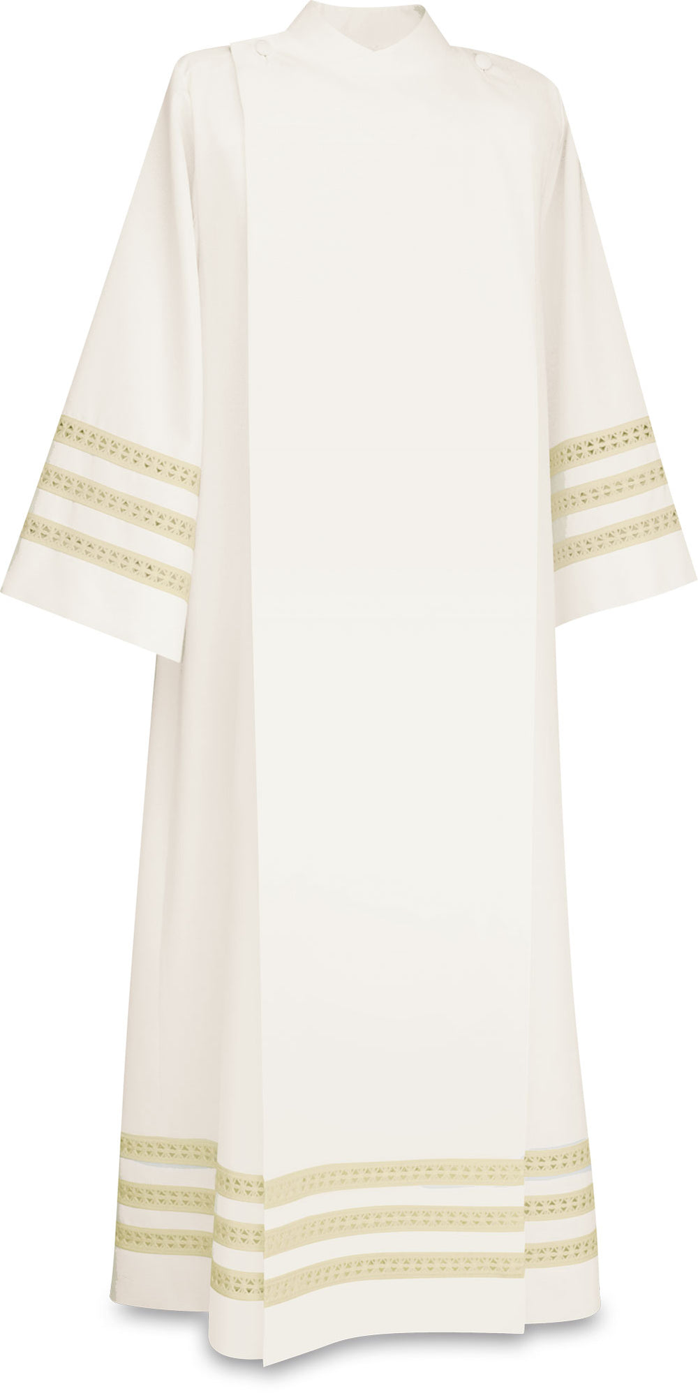 Front Wrap Alb with Embroidered Lace Banding